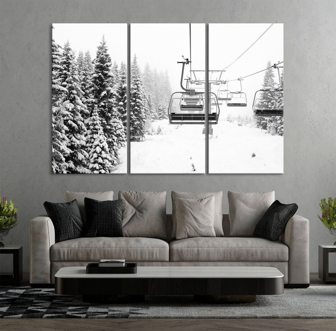 Snow Covered Spruce Trees, Ski Lift Wall Art, Mountain Art Print, Ski ...