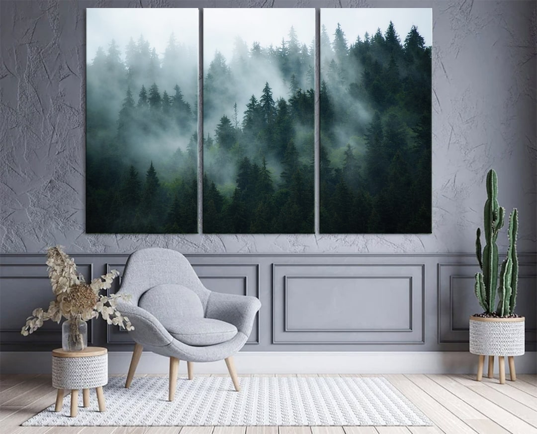 Green Forest Extra Large Wall Art, Pine Trees Forest Large Canvas Art ...