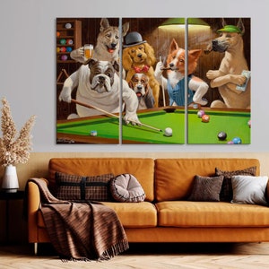 Dogs Playing Pool, Bar Decor, Retro Billiard Playing Dogs, Funny Gifts ...