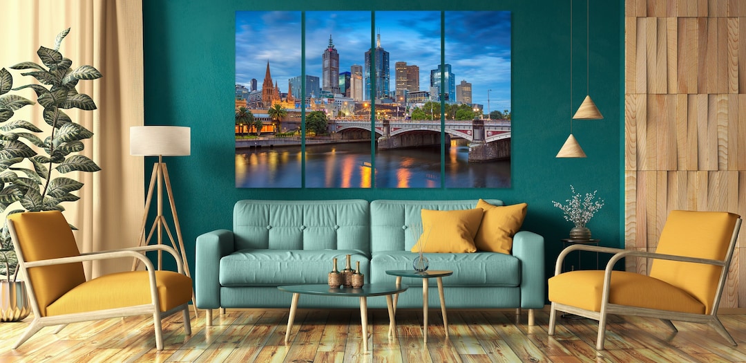 Melbourne Skyline Print Melbourne Wall Decor Huge Canvas Wall Art ...