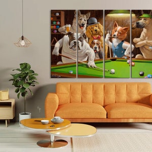 Dogs Playing Pool, Bar Decor, Retro Billiard Playing Dogs, Funny Gifts ...