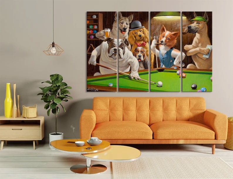 Dogs Playing Pool Bar Decor Retro Billiard Playing Dogs - Etsy