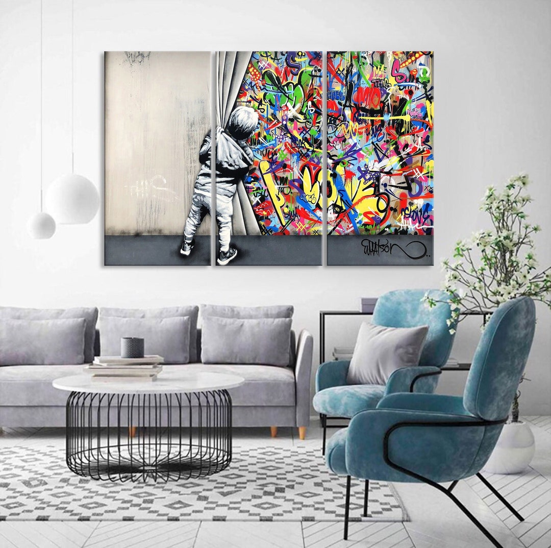 Banksy Graffiti Canvas, Behind the Curtain Banksy, Martin Watson ...