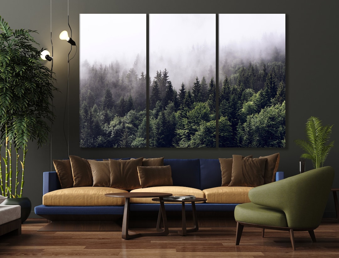 Foggy Pine Forest Canvas Wall Art, Nature Wall Art, Misty Green Forest ...