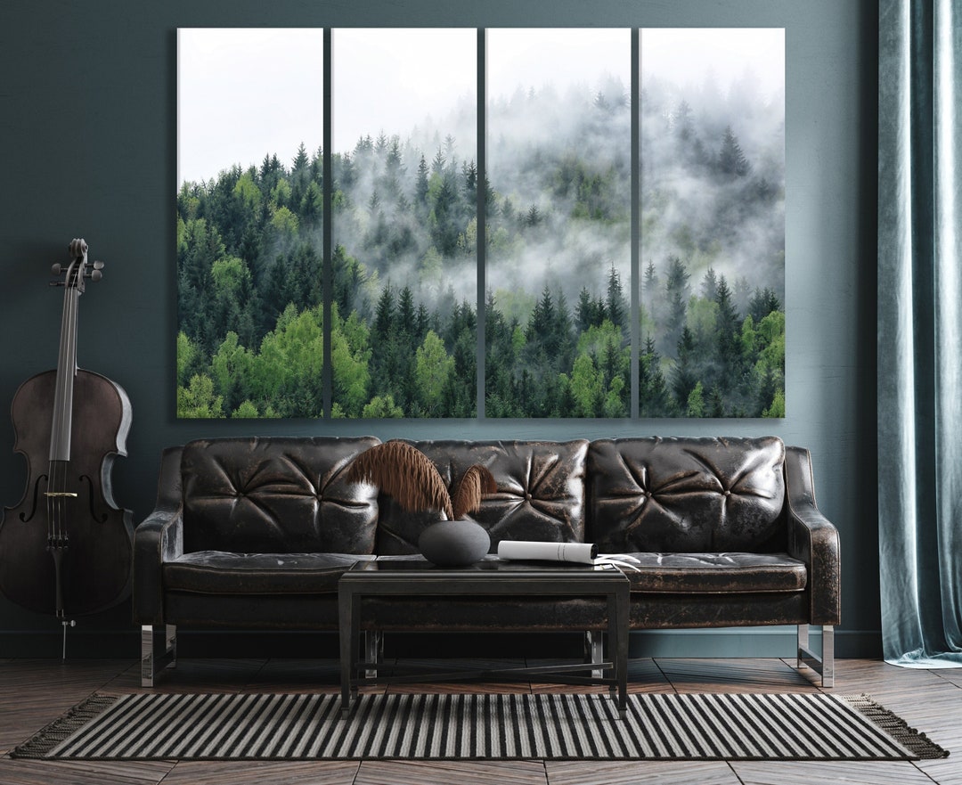 Foggy Pine Forest Canvas Wall Art, Forest Wall Art Prints, Panoramic ...