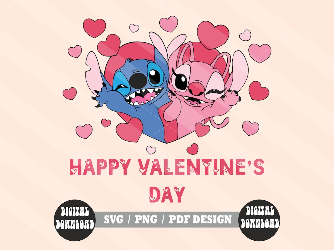Valentines Stitch Svg, Valentines Day Svg, Stitch and Angel Valentines ...