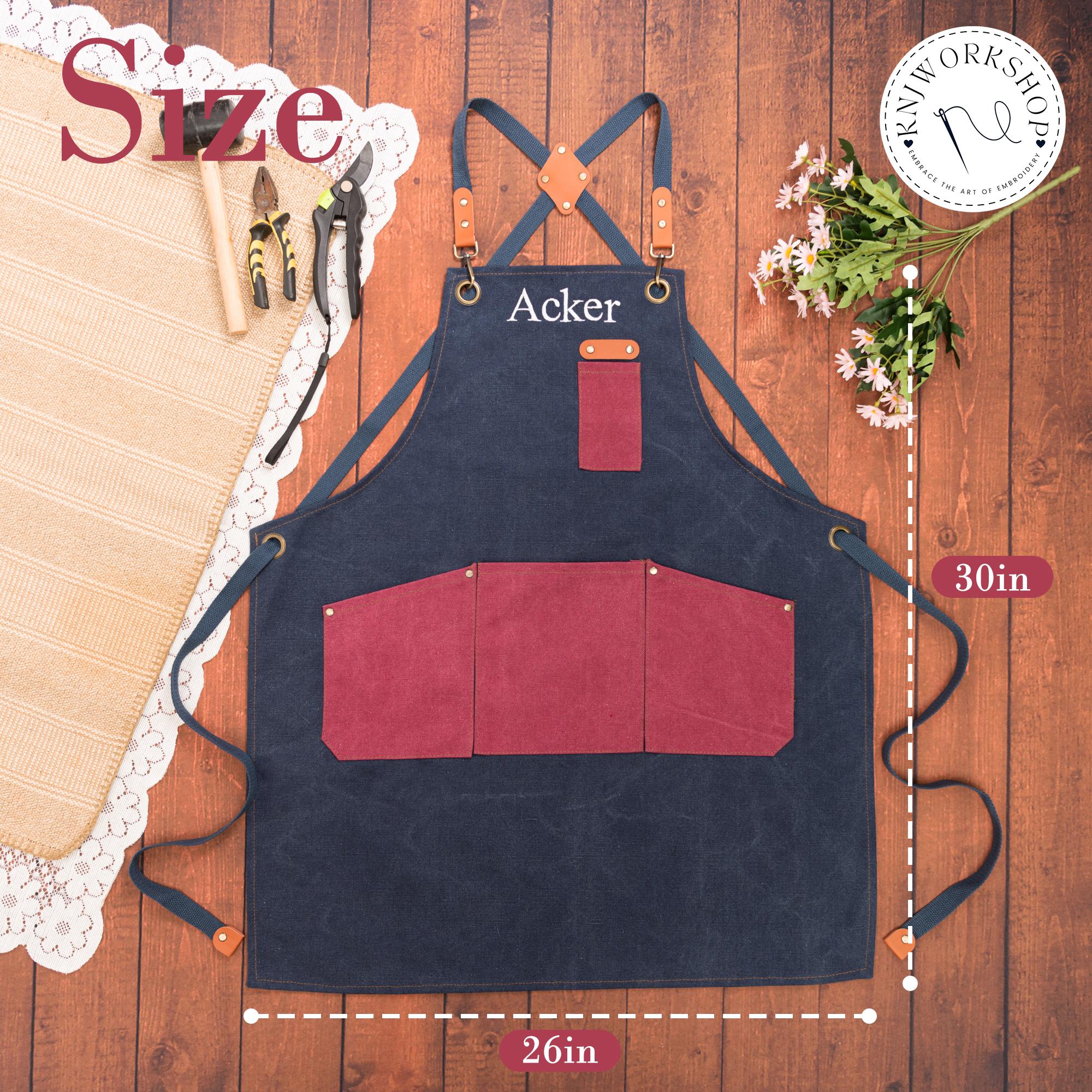 Embroidered Canvas Apron With Pockets: Adjustable Work Pinafore for Men ...