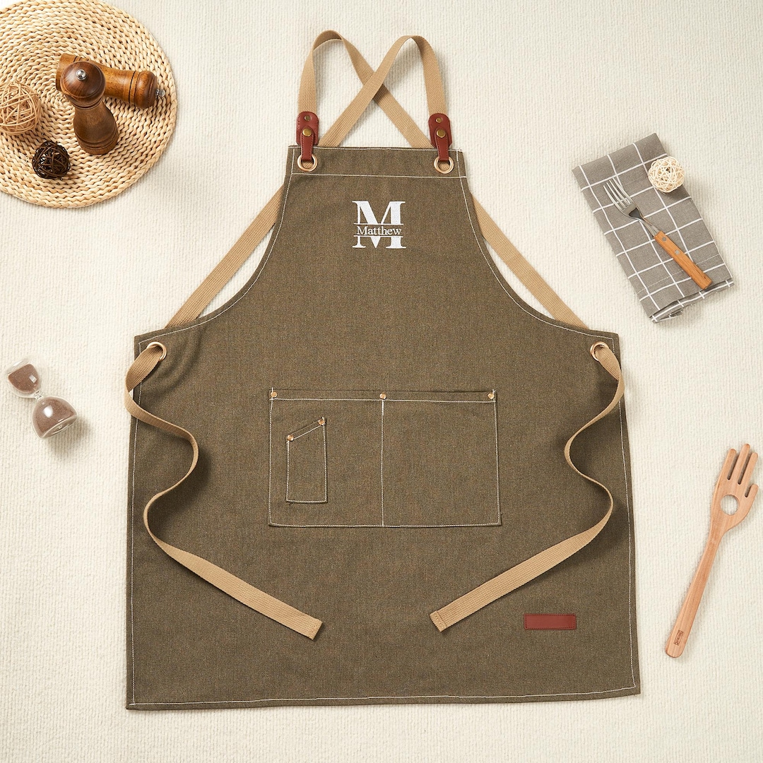 Personalized Canvas Apron: Embroidered Kitchen Apron With Pockets for ...