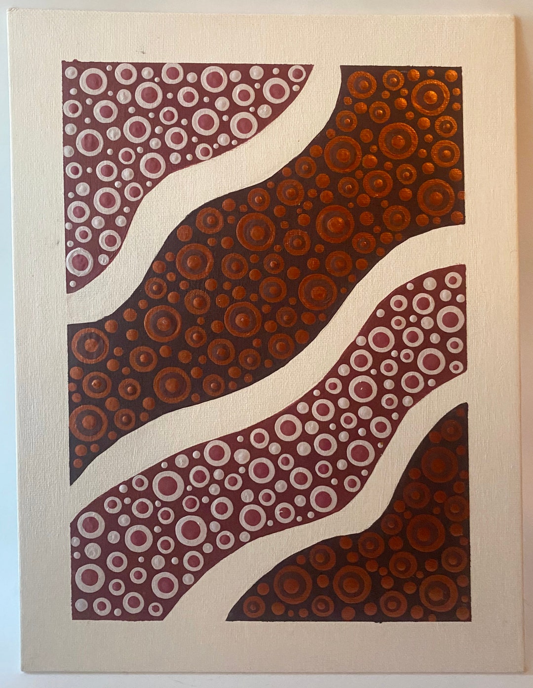 Copper and Red Waves Dot Painting, 9x12in - Etsy