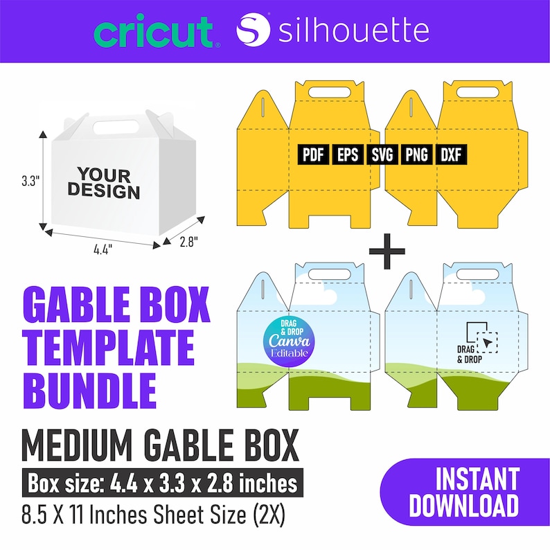 Gable Box Template Bundle: SVG & Canva, Party Favor DIY (digital ...