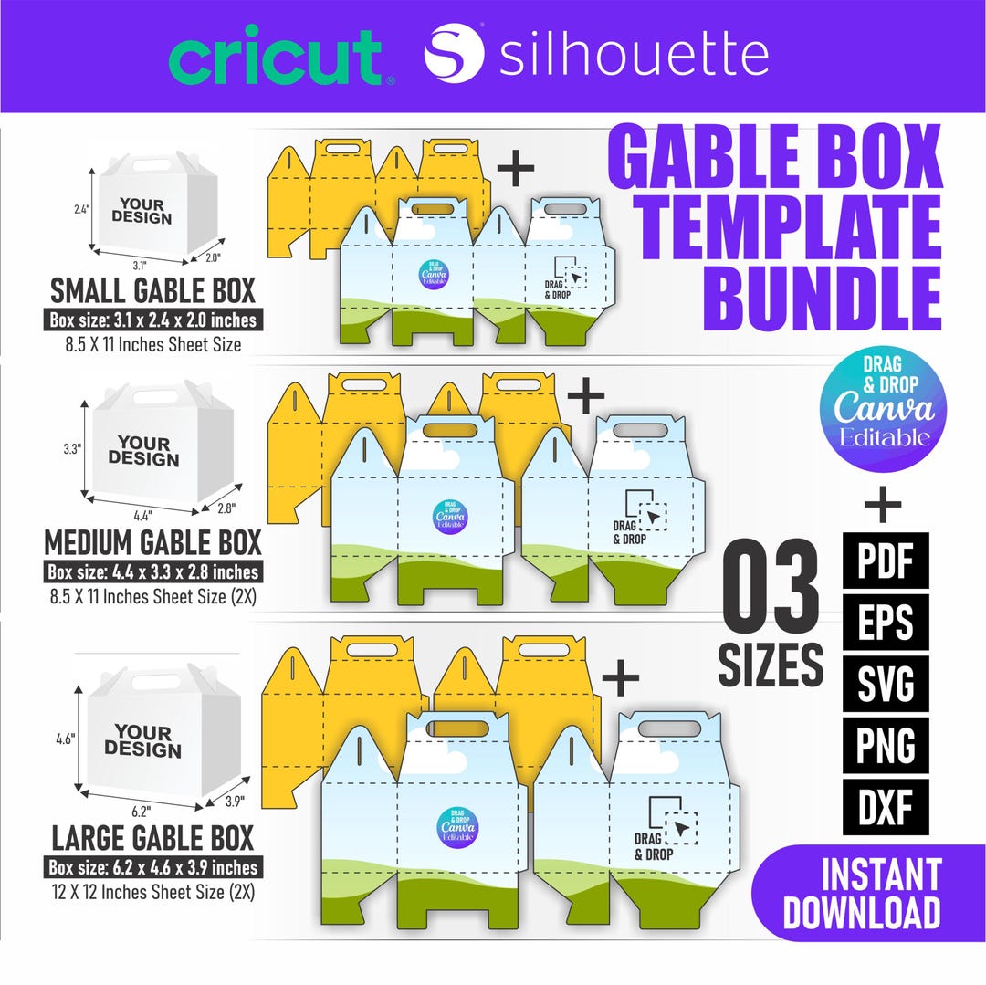 Gable Box Template Bundle: SVG & Canva, Party Favor DIY (digital ...