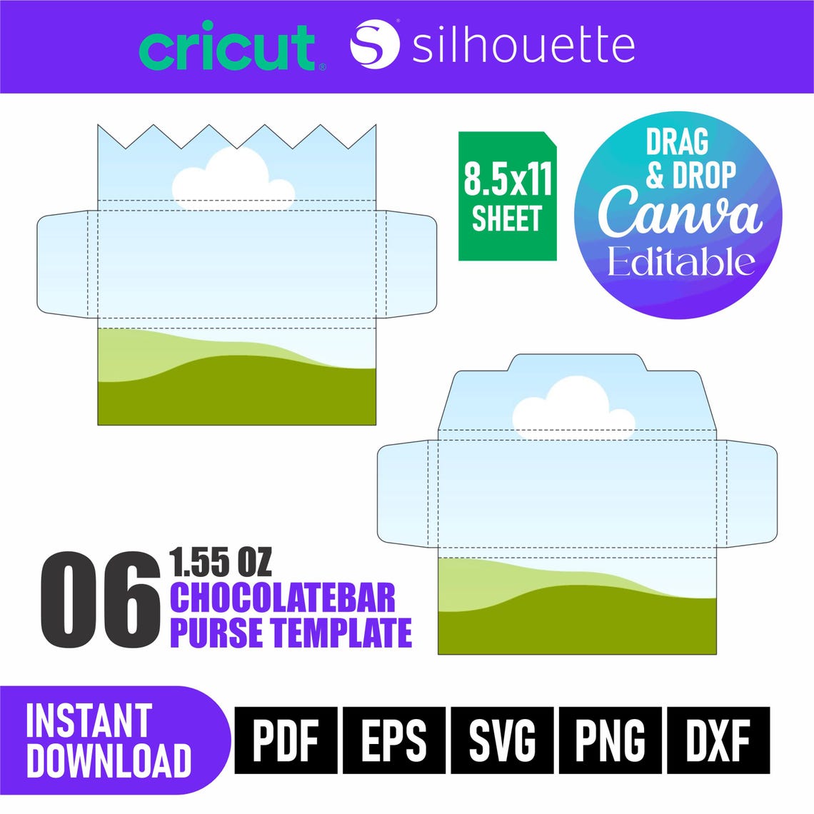 Chocolate Bar Purse Template SVG: Party Favor Treat Holder (digital ...