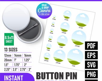 Button Pin Template Bundle: 8 Sizes, Canva & SVG (digital Download ...