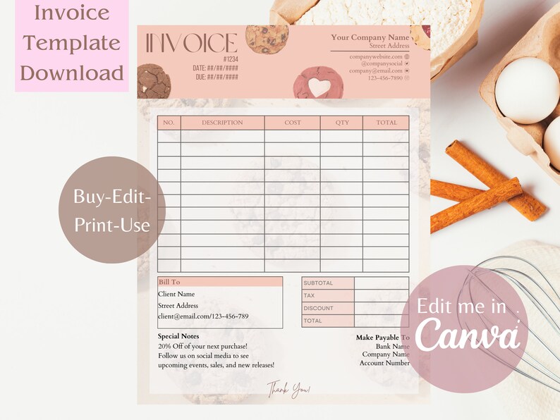 Bakery Invoice Template | Invoice Template Download | Canva Template ...