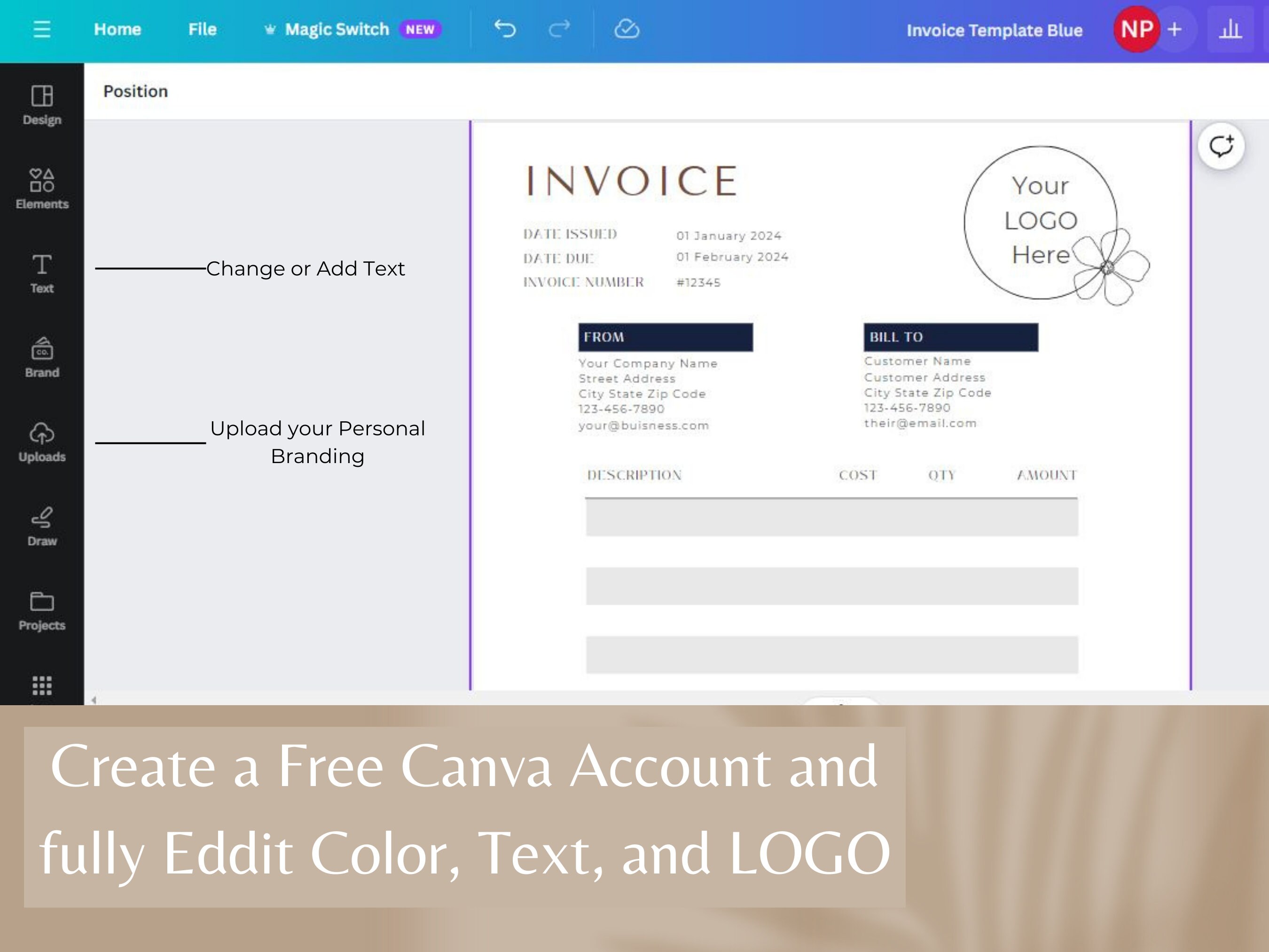 Editable Invoice Template Canva Template Invoice Template - Etsy