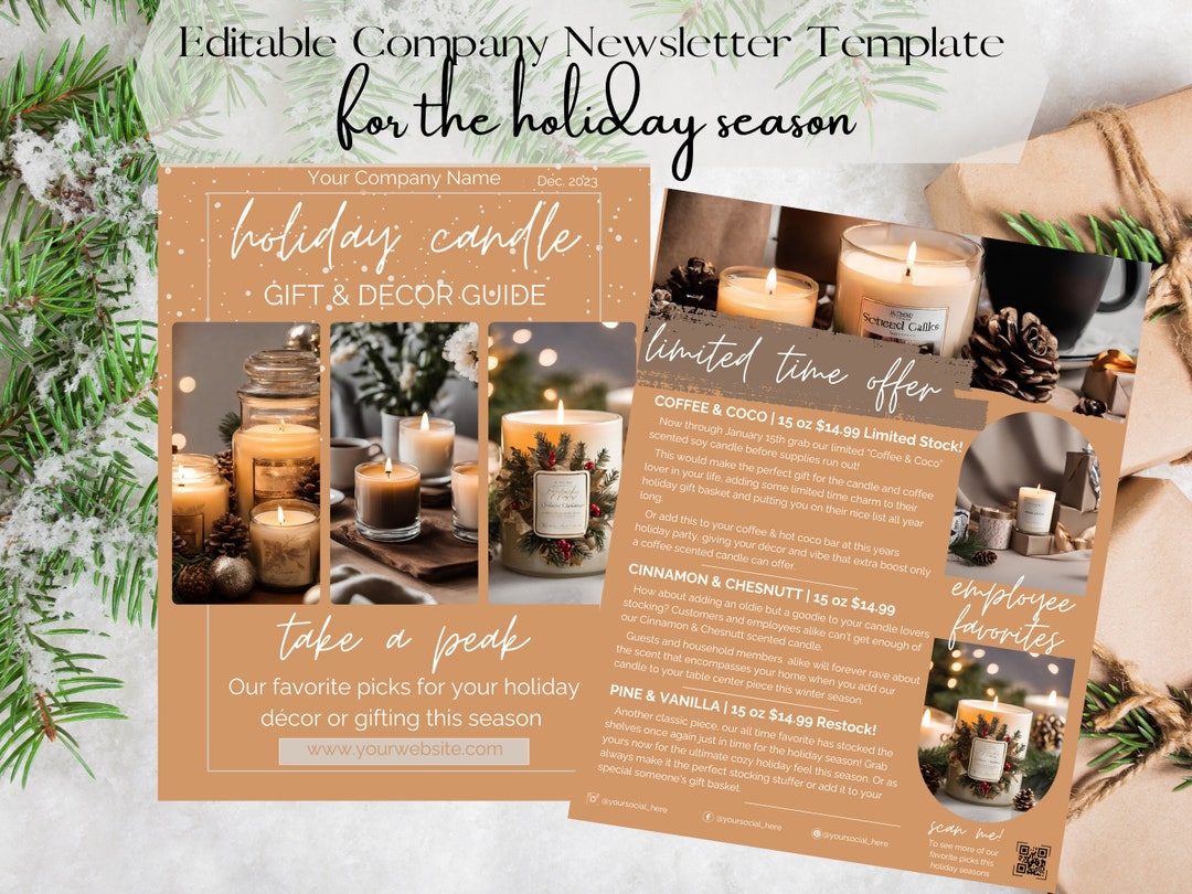 Christmas Newsletter, Company Newsletter Template, Candle Business ...