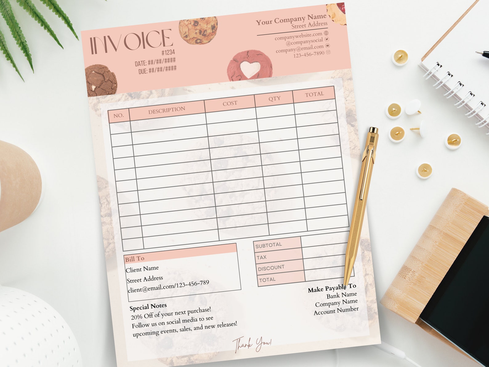 Bakery Invoice Template | Invoice Template Download | Canva Template ...