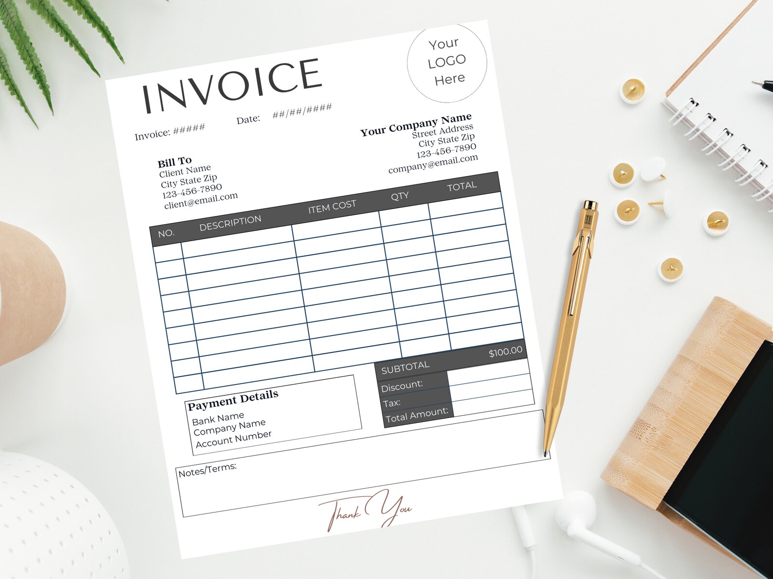 Editable Invoice Template | Work From Home | Invoice Template Downloads ...