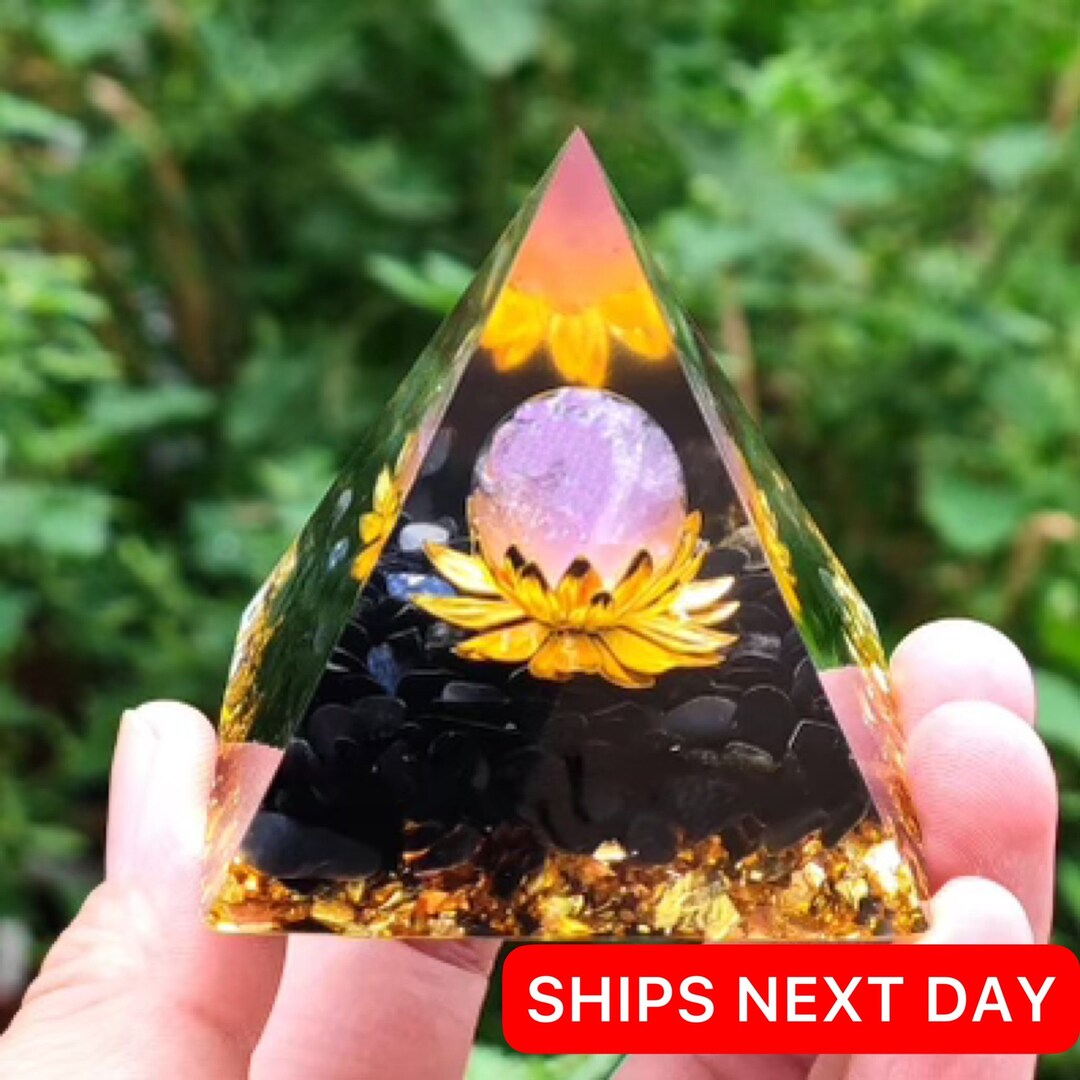 Amethyst Crystal Sphere Orgone Pyramid 6CM With Obsidian Gemstone ...