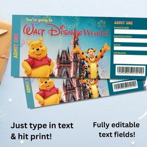 Disneyland Ticket Printable Theme Park Disney World Surprise Reveal ...