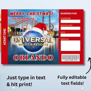 Printable Christmas Universal Studios Ticket Downloadable Park Surprise ...