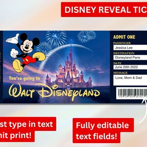 Disneyworld Ticket Printable Surprise Reveal Announcement, Mickey Mouse ...