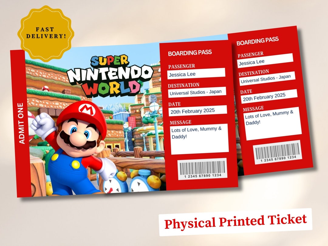 Personalised Handprinted Super Mario World Universal Studios Ticket ...