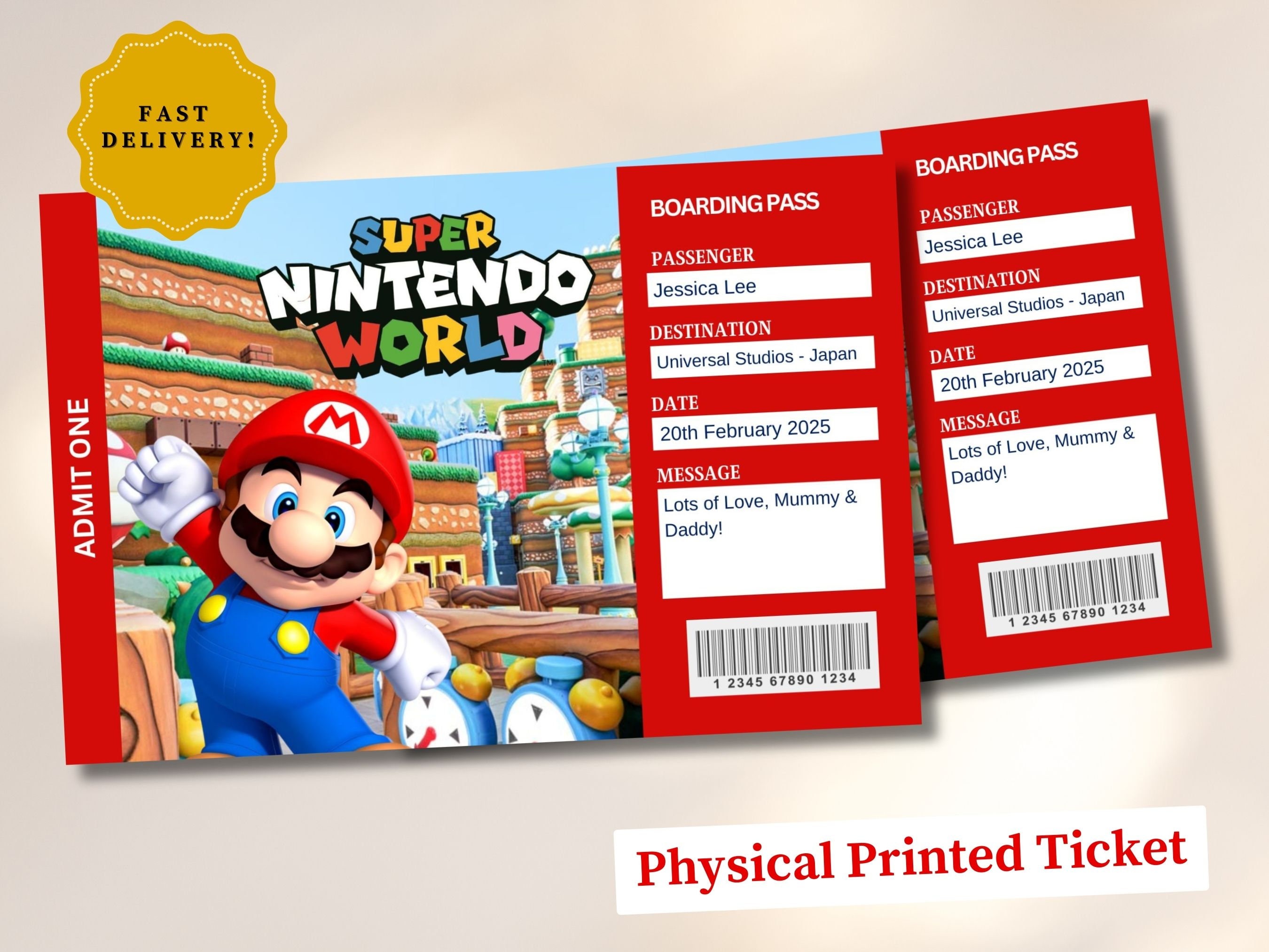 Personalised Handprinted Super Mario World Universal Studios Ticket ...