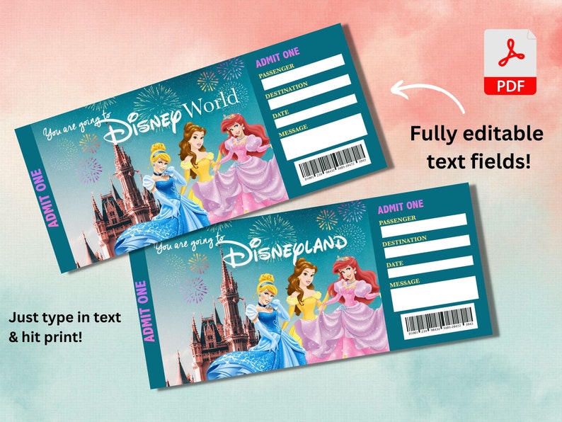 Disneyland Ticket Printable Theme Park Disney World Surprise - Etsy