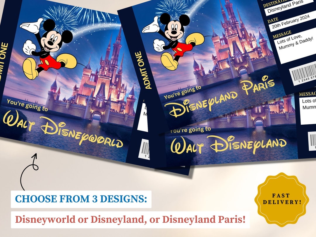 Personalised Handprinted Disneyworld Ticket Theme Park Surprise Ticket ...