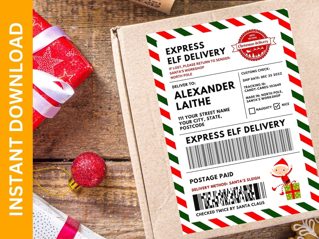 Elf Mail Shipping Labels North Pole Stickers Kids Santa Gift Tag ...