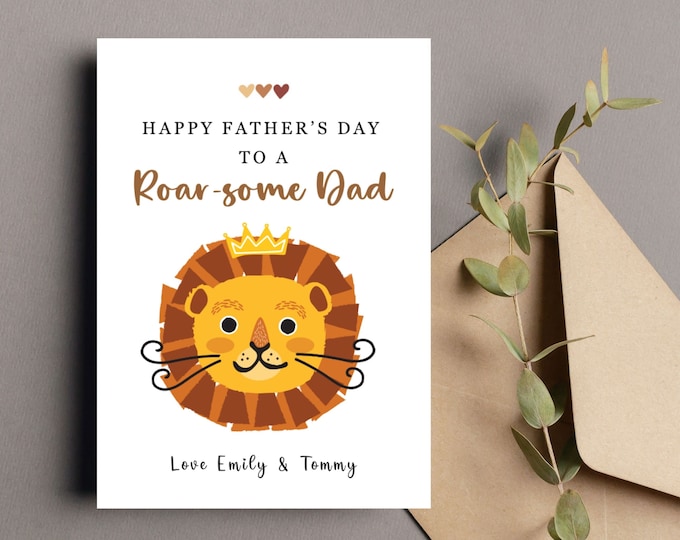 Roar-some Dad Fathers Day Card, Animal Theme Fathers Day Card ...