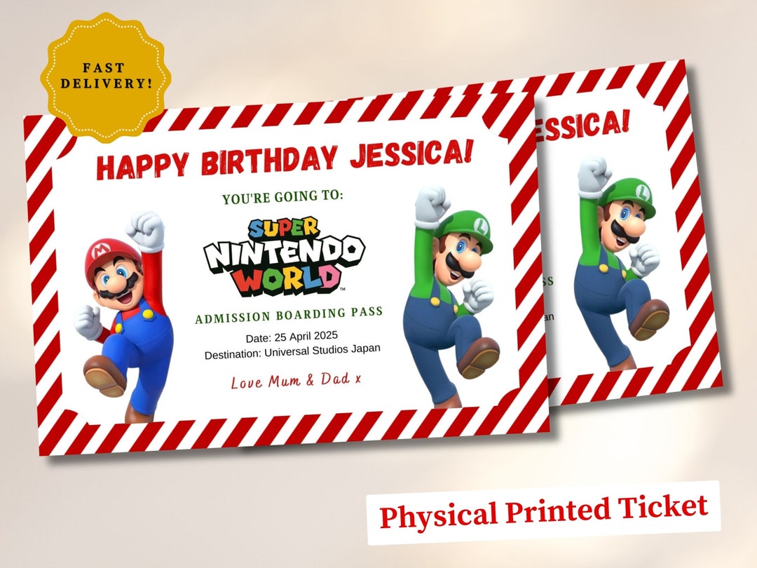 Personalised Handprinted Super Mario World Universal Studios Ticket ...