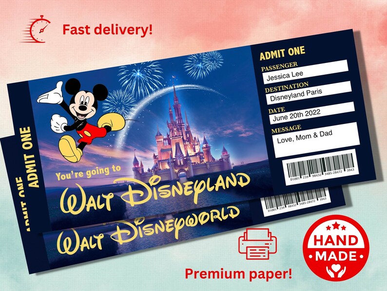 Personalised Handprinted Disneyworld Ticket Theme Park - Etsy
