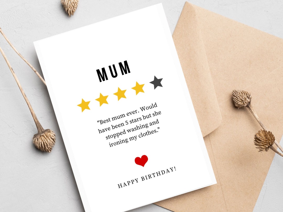 Funny MUM Birthday Card for Her, Rating Mom, Humour Quote, Personalised ...