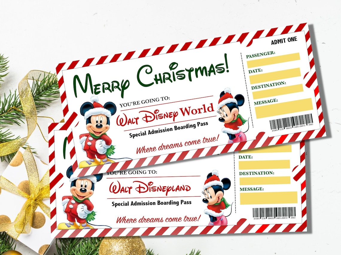 Christmas Disneyworld Ticket Printable Theme Park Surprise - Etsy