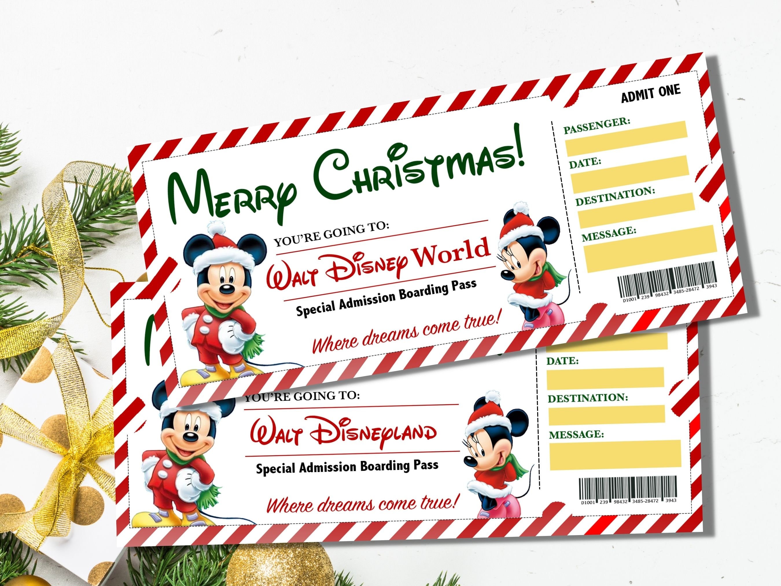 Christmas Disneyworld Ticket Printable Theme Park Surprise - Etsy UK