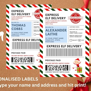 Elf Mail Shipping Labels North Pole Stickers Kids Santa Gift Tag ...