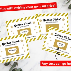 4 X Miniature Golden Ticket Reward, Scratch Reveal Card, Birthday Card ...