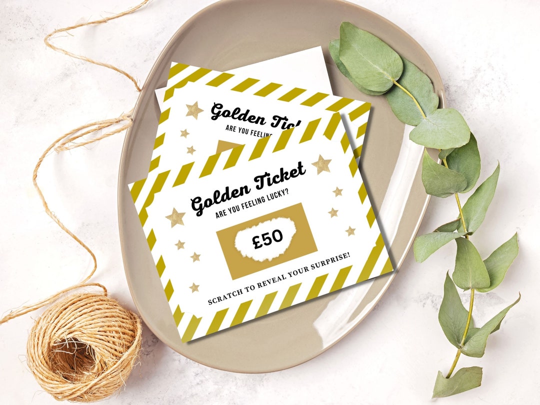 4 X Miniature Golden Ticket Reward, Scratch Reveal Card, Birthday Card ...
