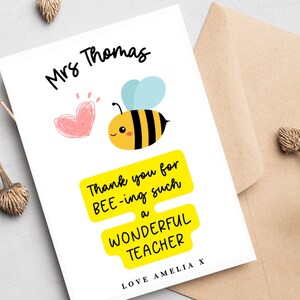 Bee Wonderful Thank You Teacher Personalised Card, School Leaver ...