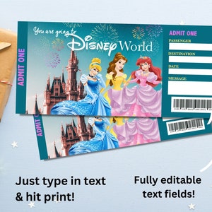 Disneyland Ticket Printable Theme Park Disney World Surprise Reveal ...