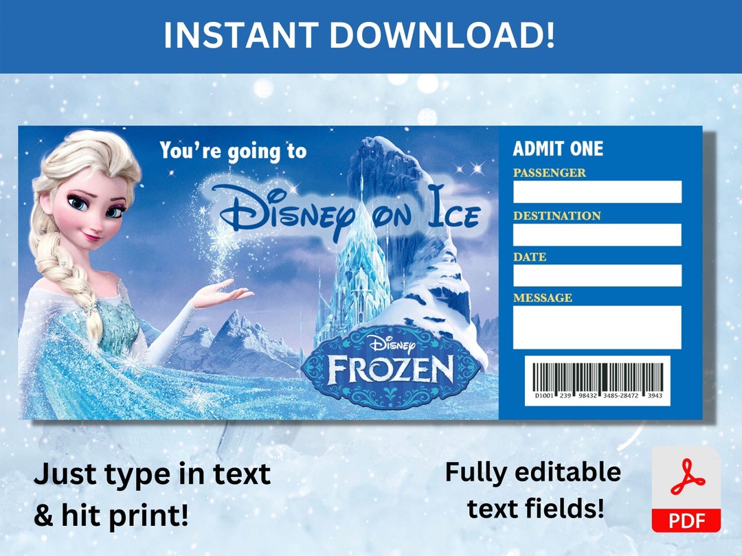 Disney on Ice Frozen Reveal Ticket Printable Surprise Reveal Ticket ...