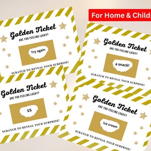 4 X Miniature Golden Ticket Reward, Scratch Reveal Card, Birthday Card ...