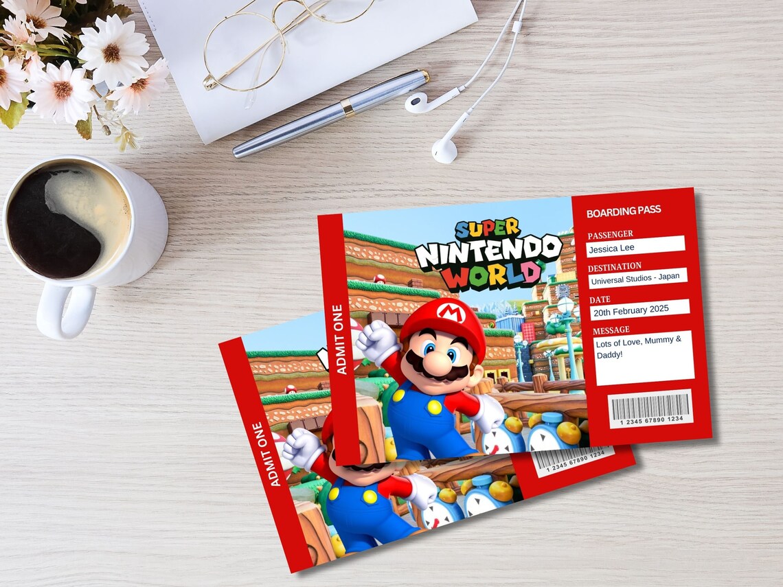 Personalised Handprinted Super Mario World Universal Studios Ticket ...