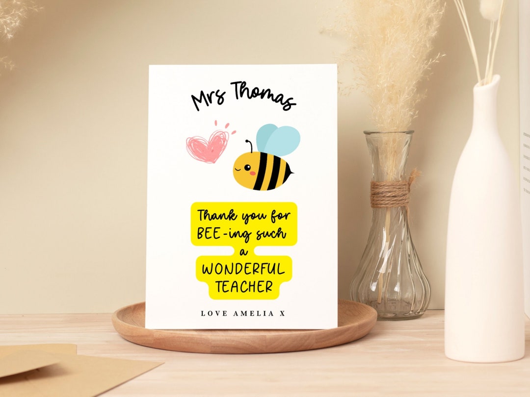 Bee Wonderful Thank You Teacher Personalised Card, School Leaver ...