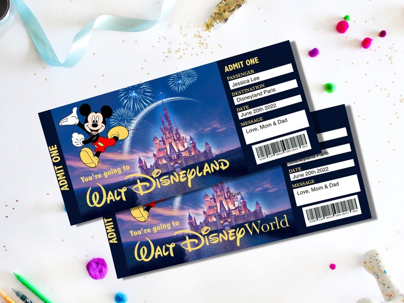 Disneyworld Ticket Printable Surprise Reveal Announcement, Mickey Mouse ...