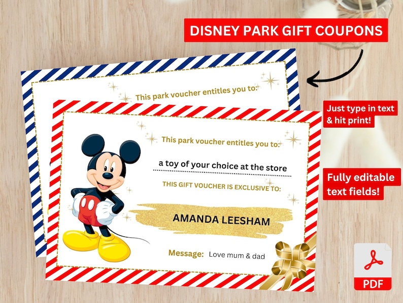 Disneyland Ticket Printable Surprise Spend Gift Coupons Disney - Etsy