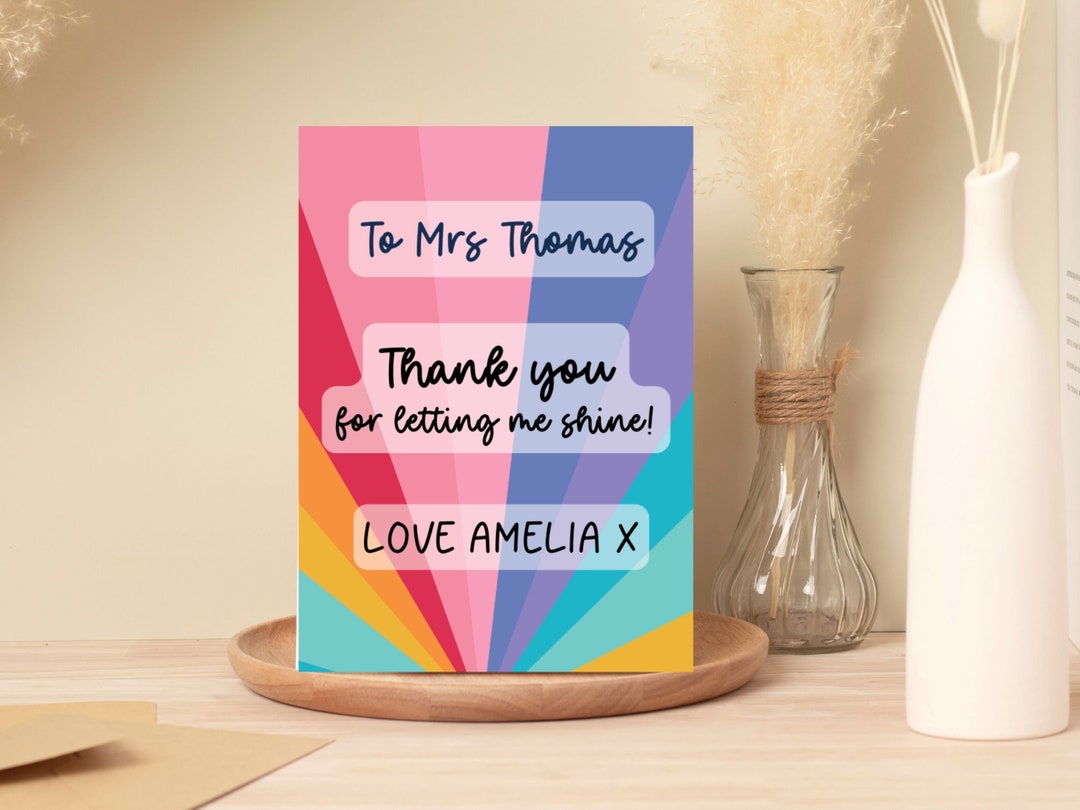 Personlised Teacher Thank You Card, Rainbow Teacher Thank You ...