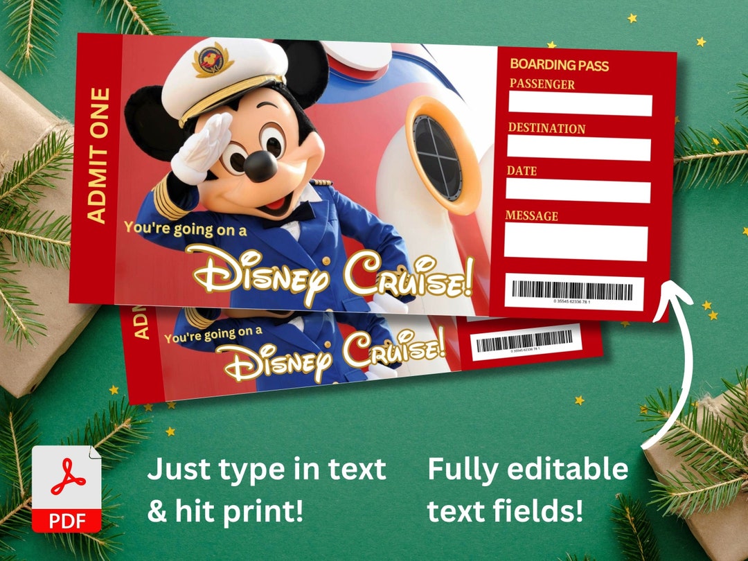 Christmas Disney Cruise Surprise Ticket Printable Theme Park Surprise ...